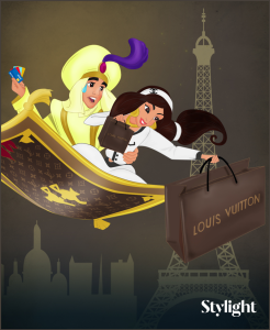 Disney Prinzessin Jasmin beim Shoppen in Paris auf dem fliegenden Teppich an Valentinstag