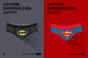 Der Style-Kampf von Batman und Superman mit der Unterwäsche der Superhelden