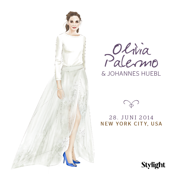 Zeichnung von Olivia Palermos Hochzeitskleid als eine der schönsten Star-Bräute