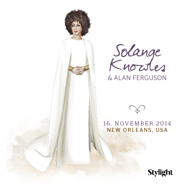 Zeichnung von Solange Knowles Hochzeitskleid als eine der schönsten Star-Bräute